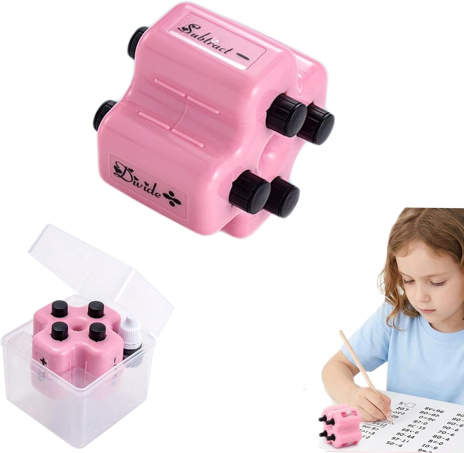 4 in 1 Math Roller Stamp Set Pink, Addition Subtraction Multiplication ...