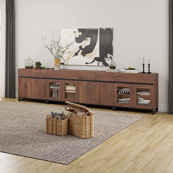 4 In 1 Modern Dresser with Glass Doors and 2 Drawers, Adjustable Shelf ...