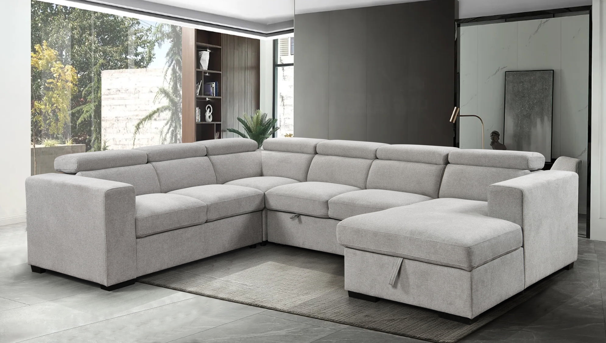 4 in 1 Modern U-Shaped Upholstered Fabric Sofa with Adjustable Headrest ...