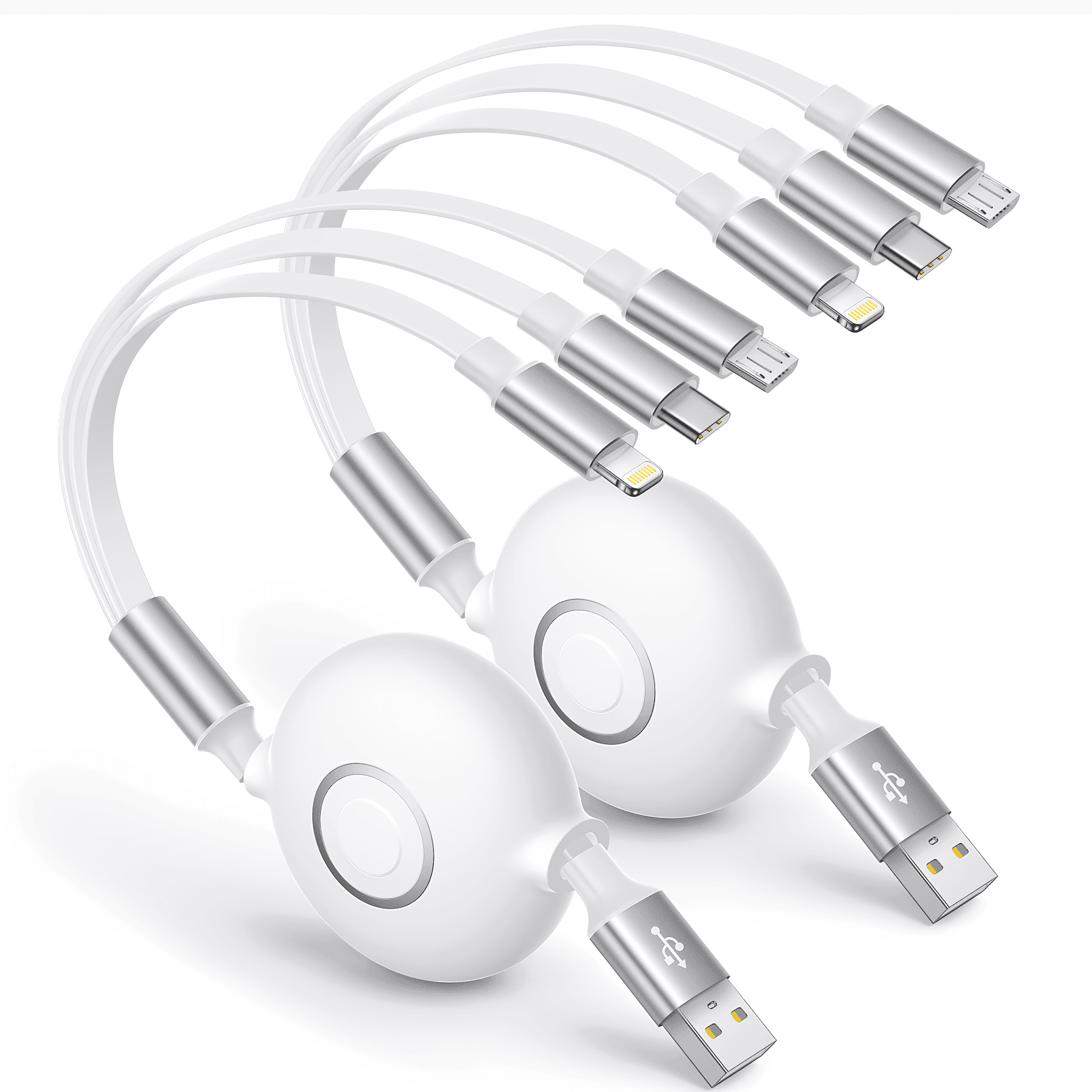 Multi Charging Cable 4A, 2 Pack 4ft Retractable Multi Charging Cord 3 ...