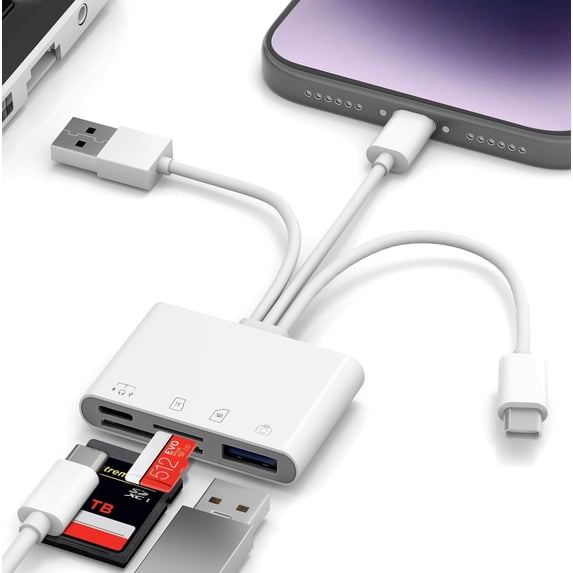 4 in 1 OTG Adapter SD Card Reader - Triple USB-C/Lightning/USB Memory ...