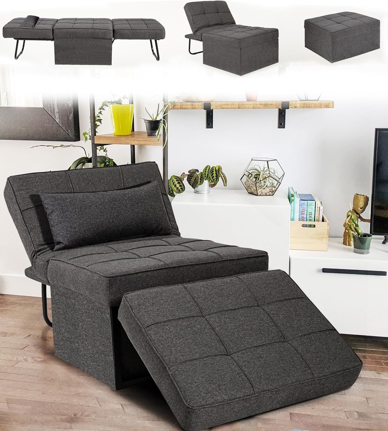 4 in 1 Ottoman Sleeper Bed Chair Folding Ottoman to Bed Chairs ...