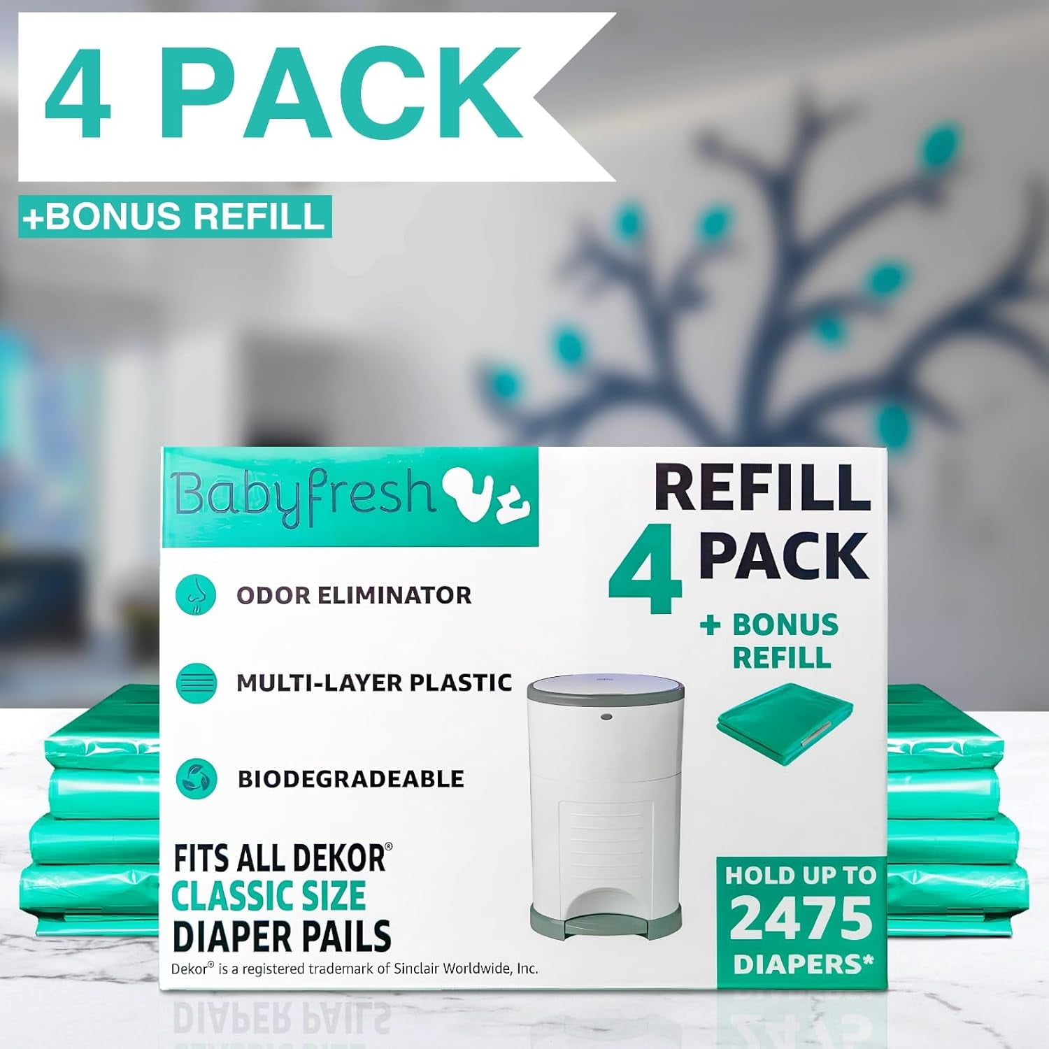 4+1 Pack Refill Bags for DEKOR CLASSIC Diaper Pails | 30% Thicker ...