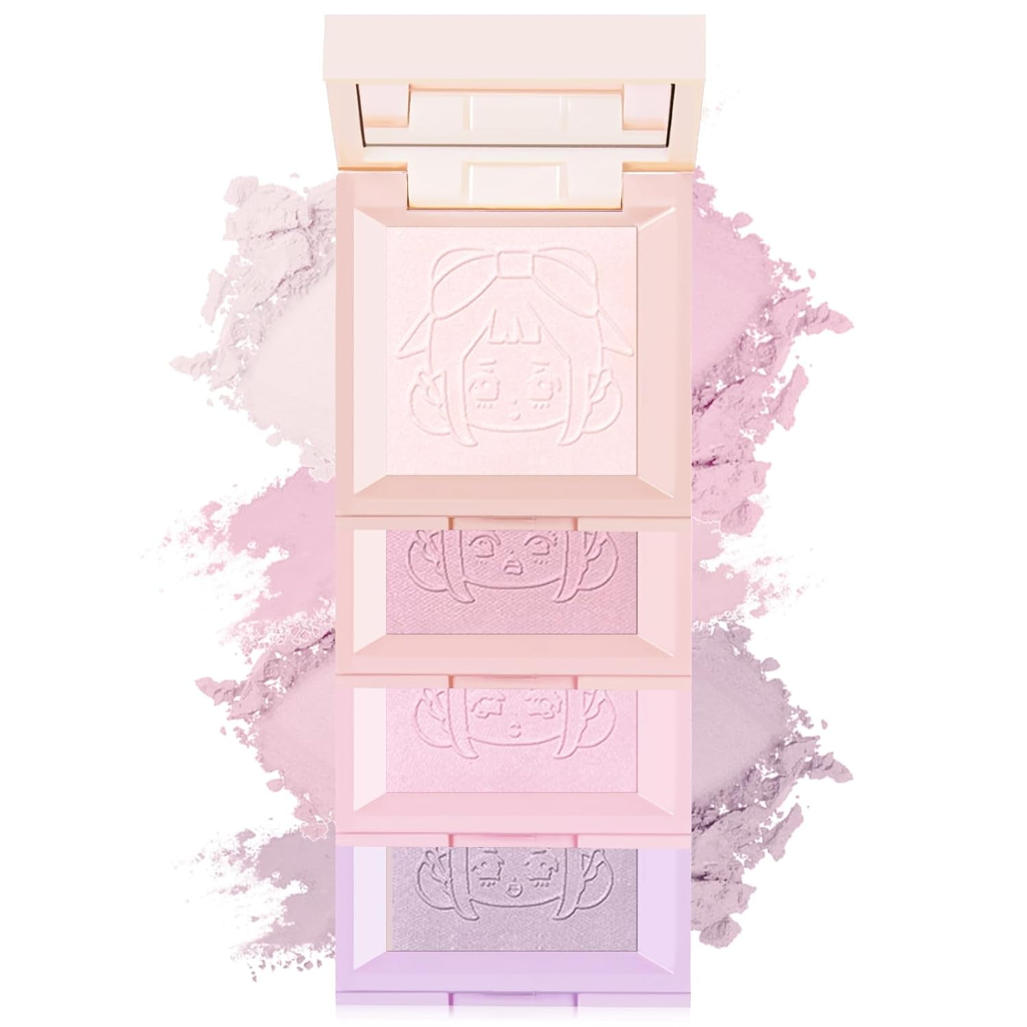 4 in 1 Palette, 4 Colors Matte Face Powder for Cheek, Soft Pink, Peach ...