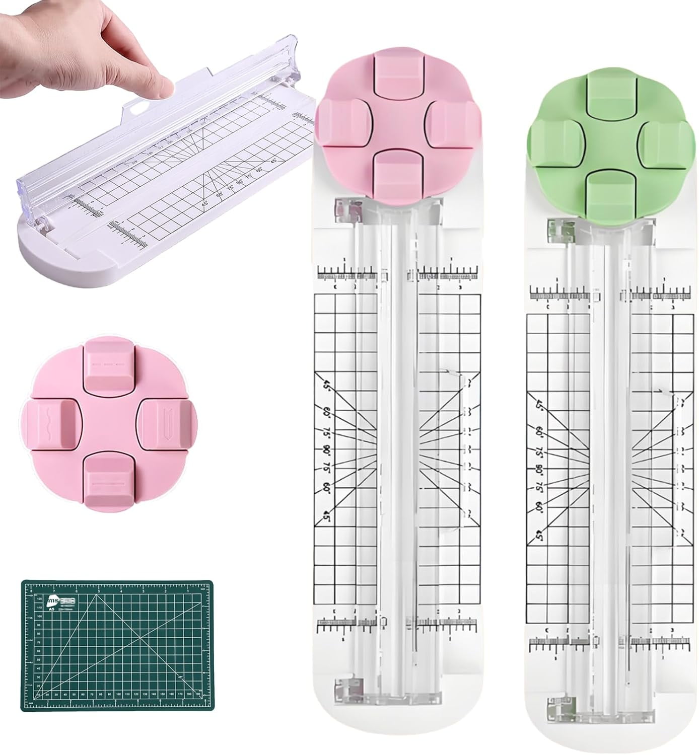 4 in 1 Paper Cutter Pink, 12-inch Multi-Function Paper Trimmer with ...
