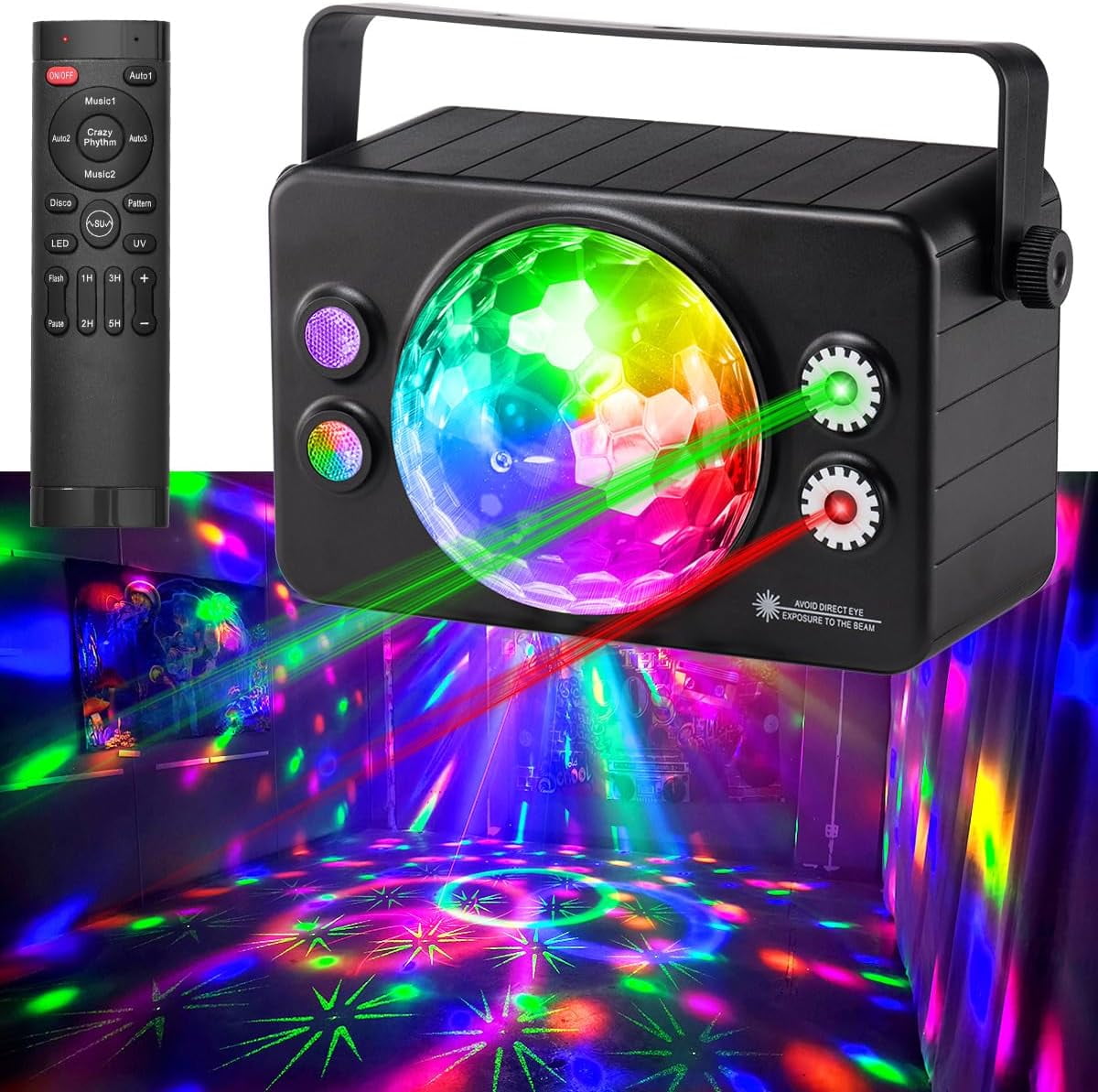 4 in 1 Party Lights Dj Disco Ball Light with Sound Activated and 6 ...