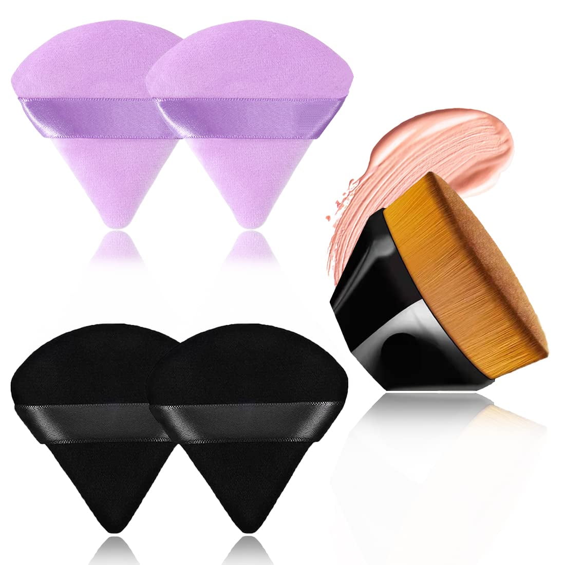 4+1 Pieces Triangle Soft Velour Powder Puff Face Makeup Puffs with ...