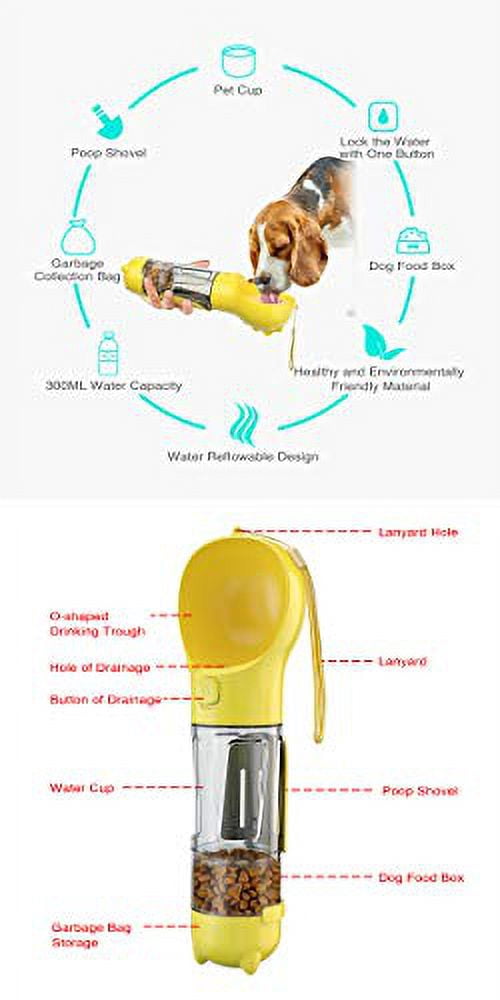 4 in 1 Portable Travel Bowl for Dog - Water Bottles Dispenser Food Bowl ...
