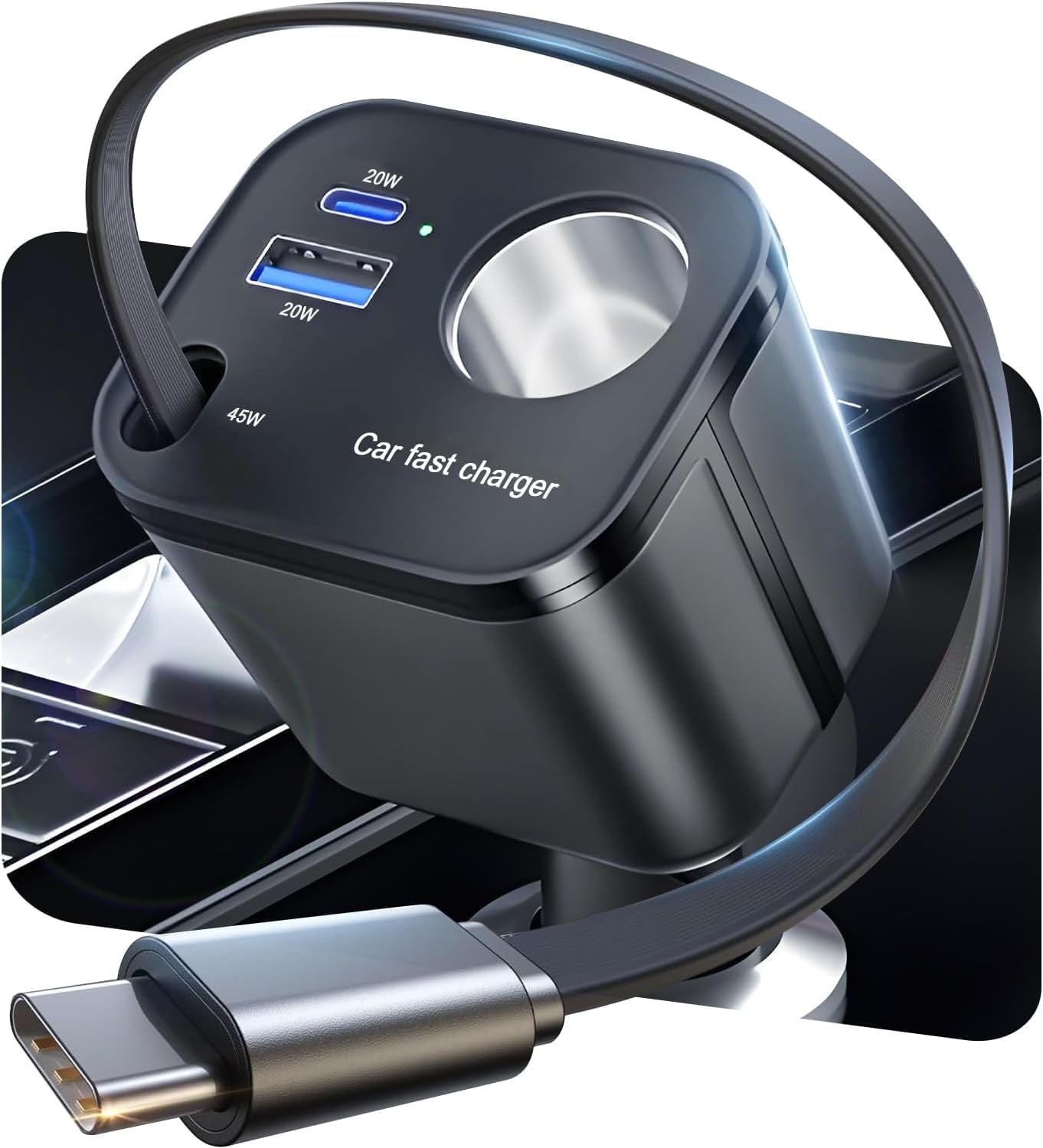4 IN 1 Retractable Car Charger, [60% Smaller] 145W USB C Cigarette ...