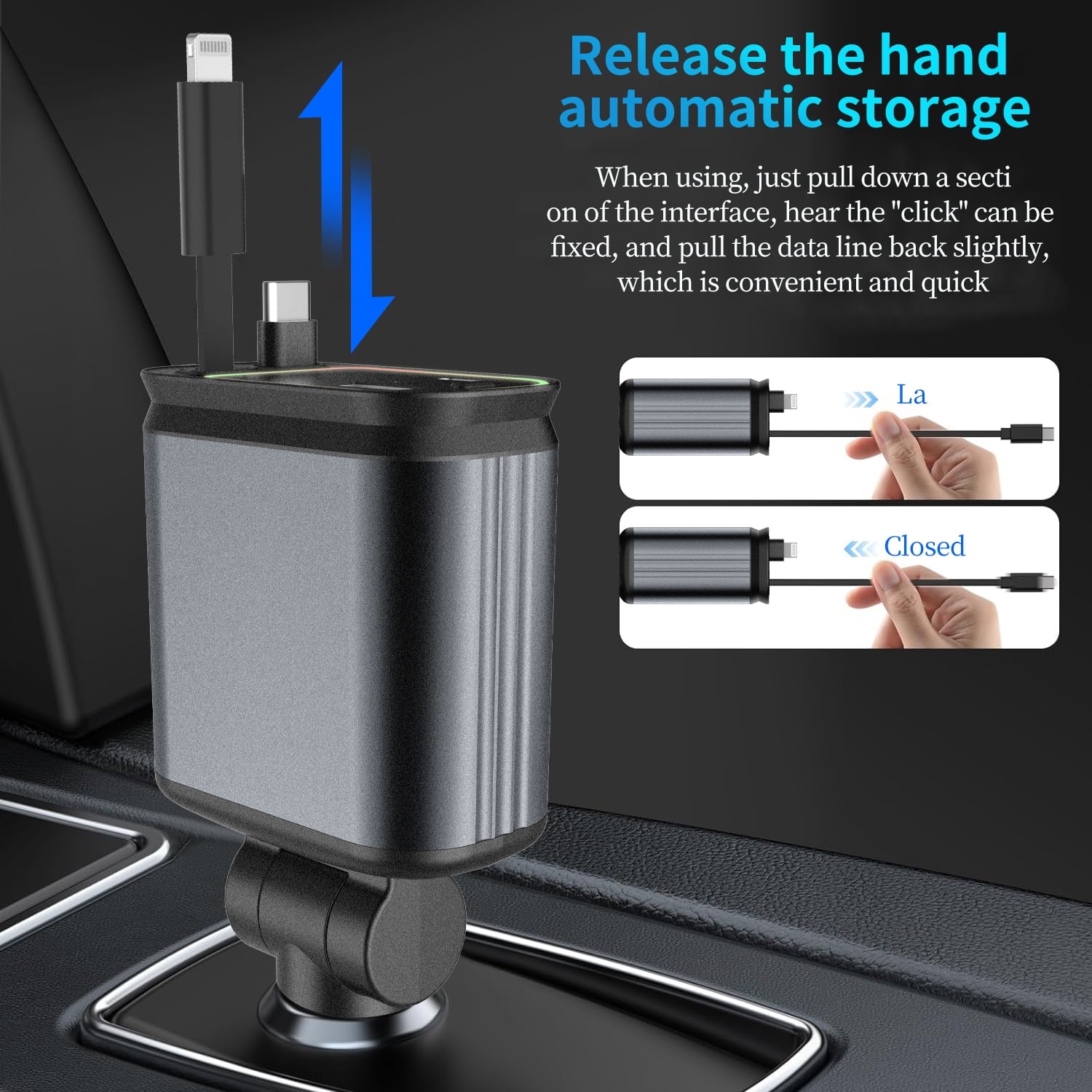 4 in 1 Retractable Car Chargers with Starlight, Type C 120W 66W USB C ...