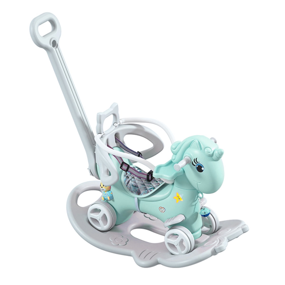 Rocking Horse 4-in-1 with Push Handle, Backrest and Detachable Balance ...
