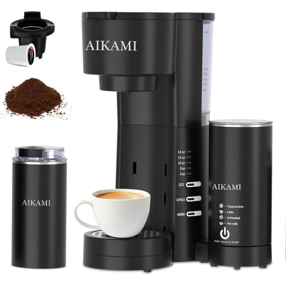 4 IN 1 Single Serve Coffee Maker with Milk Frother and Coffee Grinder ...