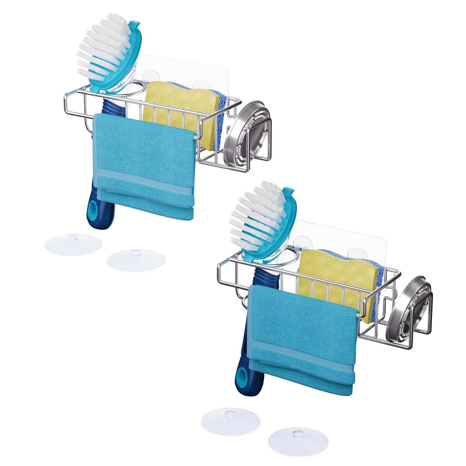 4 in 1 Sink Caddy Sponge Holder, SUS304 Stainless Steel Kitchen Brush ...