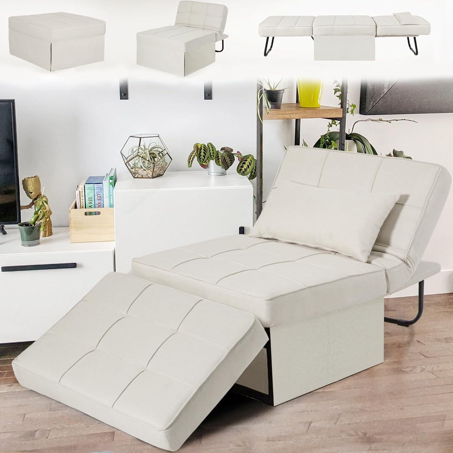 4 in 1 Sleeper Ottoman Chair Bed Sofa Convertible Sleeper Chair Bed with Adjustable Backrest ...