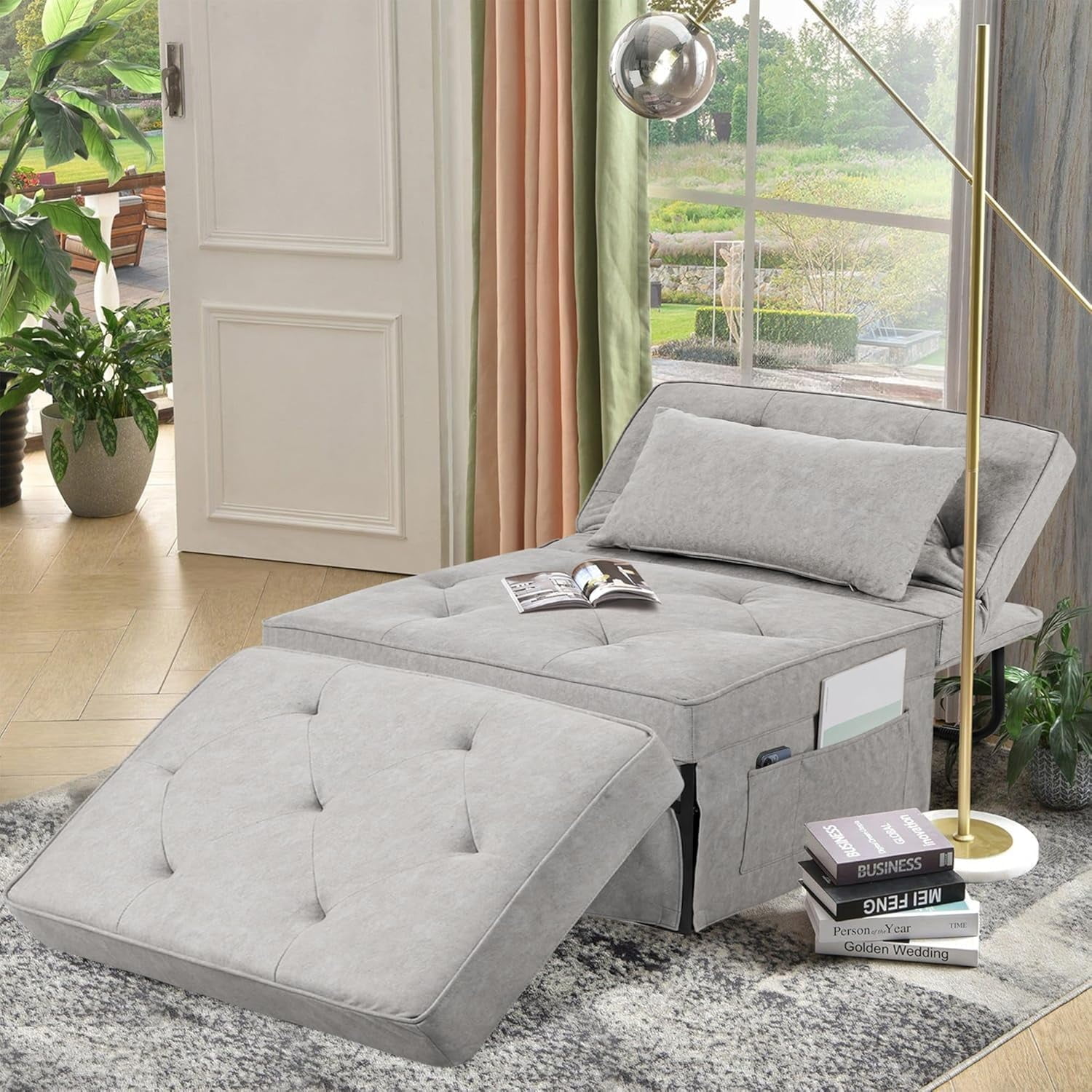 4 in 1 Sleeper Ottoman Chair Bed Sofa Convertible Sleeper Chair Bed with Adjustable Backrest ...