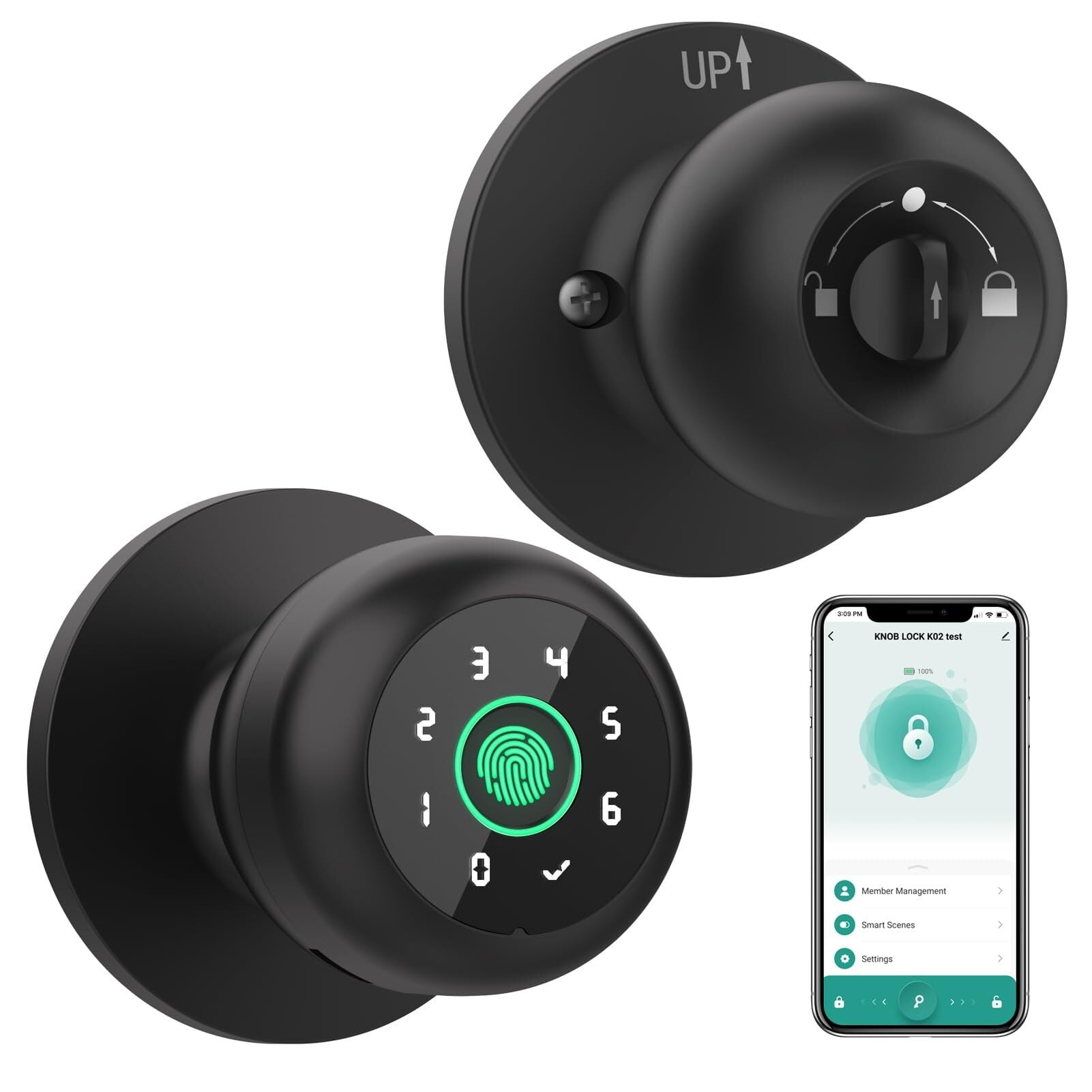 4 in 1 Smart Fingerprint Door Knob with Keypad Smart Door Lock ...