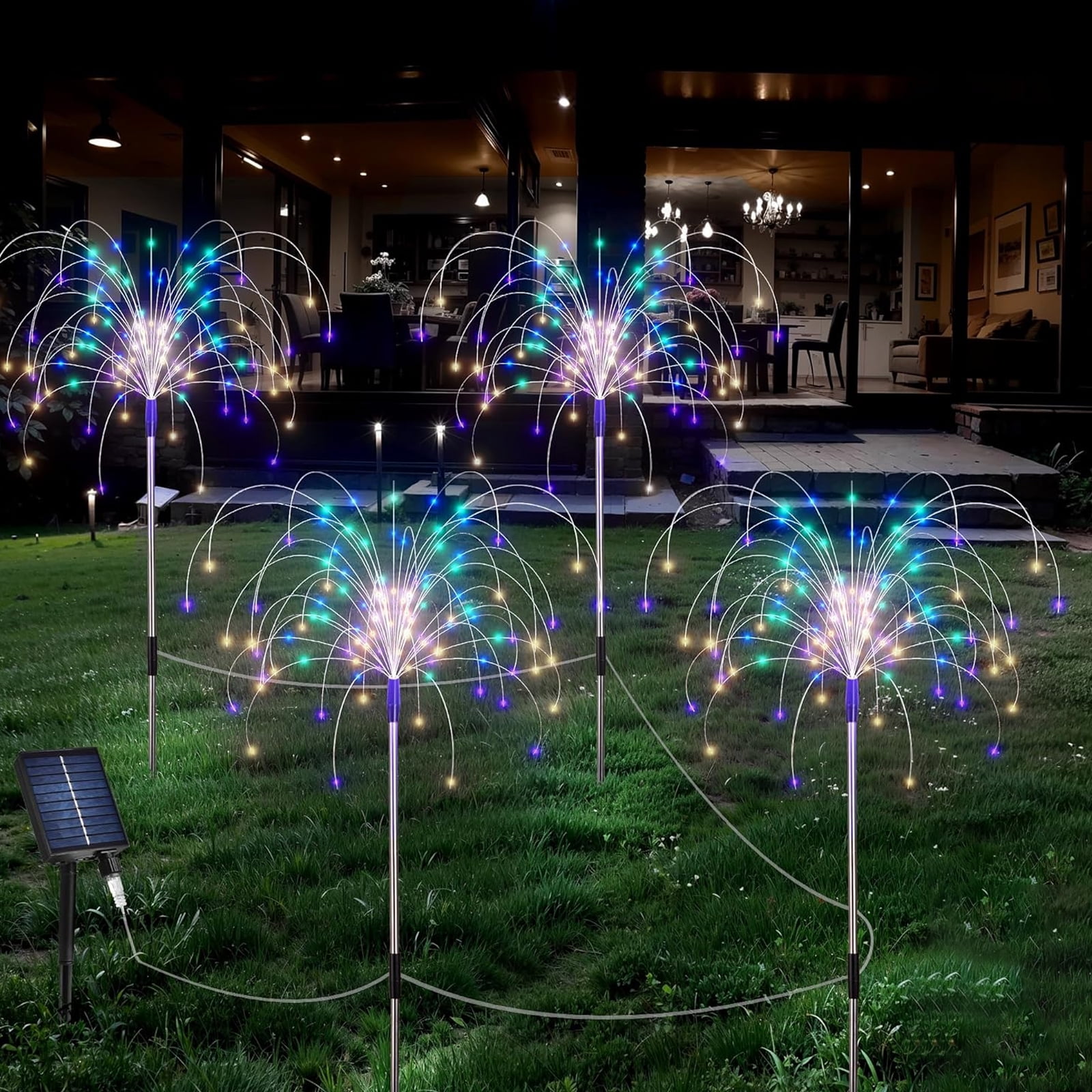 4 in 1 Solar Fireworks Lights, 320 LED with 8 Modes, Outdoor Waterproof ...