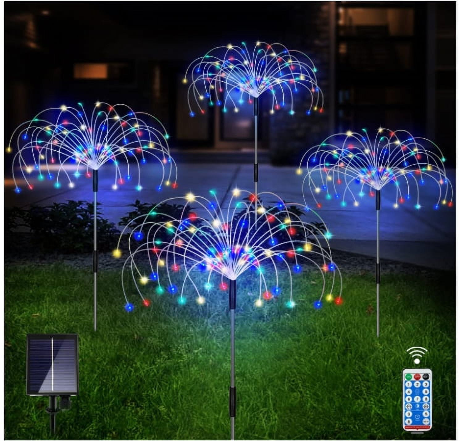 4 in 1 Solar Garden LED Lights, Outdoor Pathway Firework Lights 120 Led ...