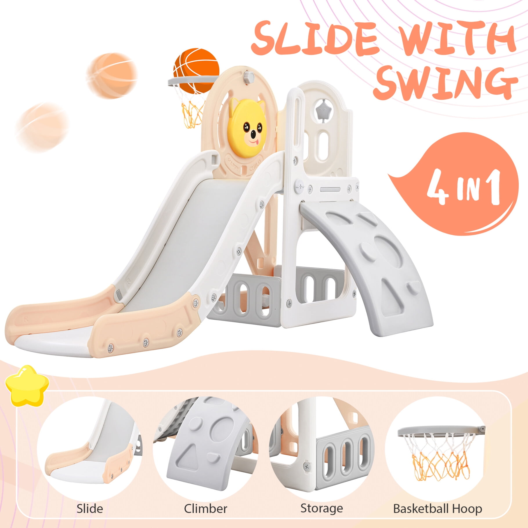 4 in 1 Toddler Slide and Climb Set, Kids Playground Climber ...