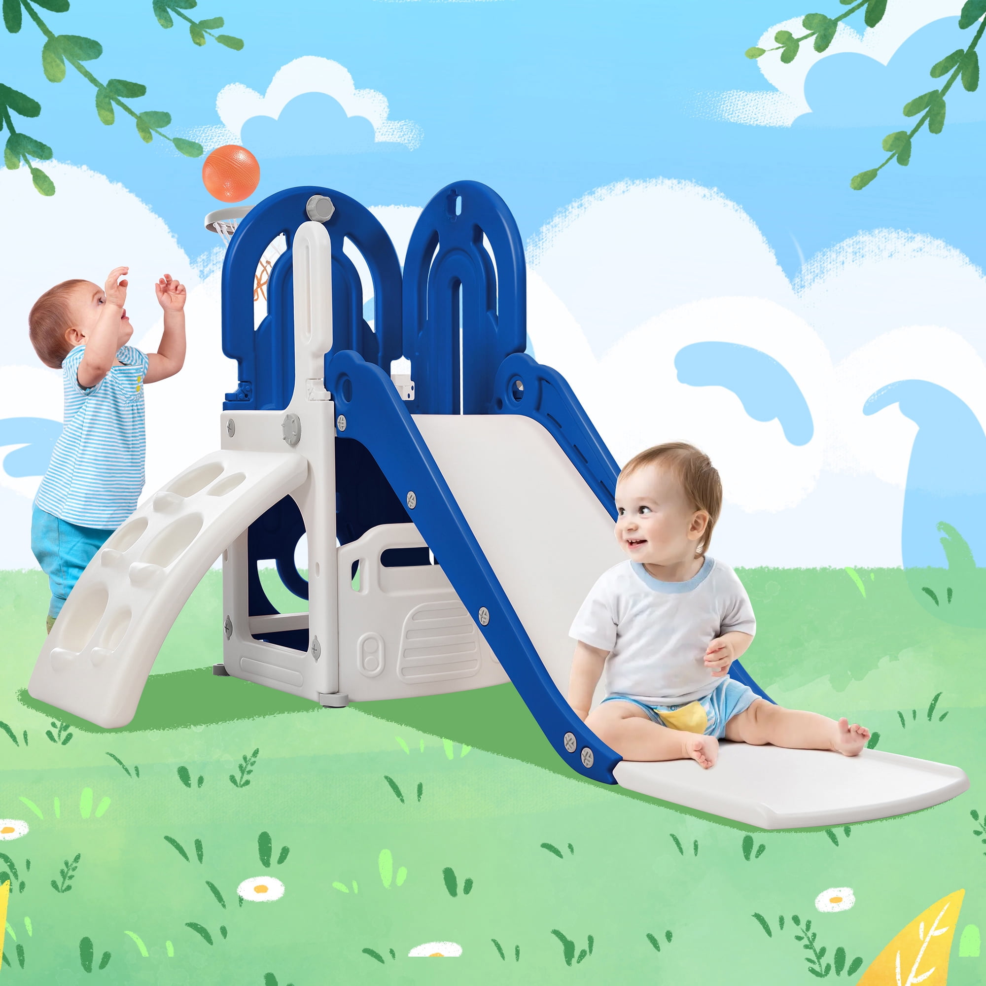4 in 1 Toddler Slide with Climber, Kids Playground Climber Slide ...