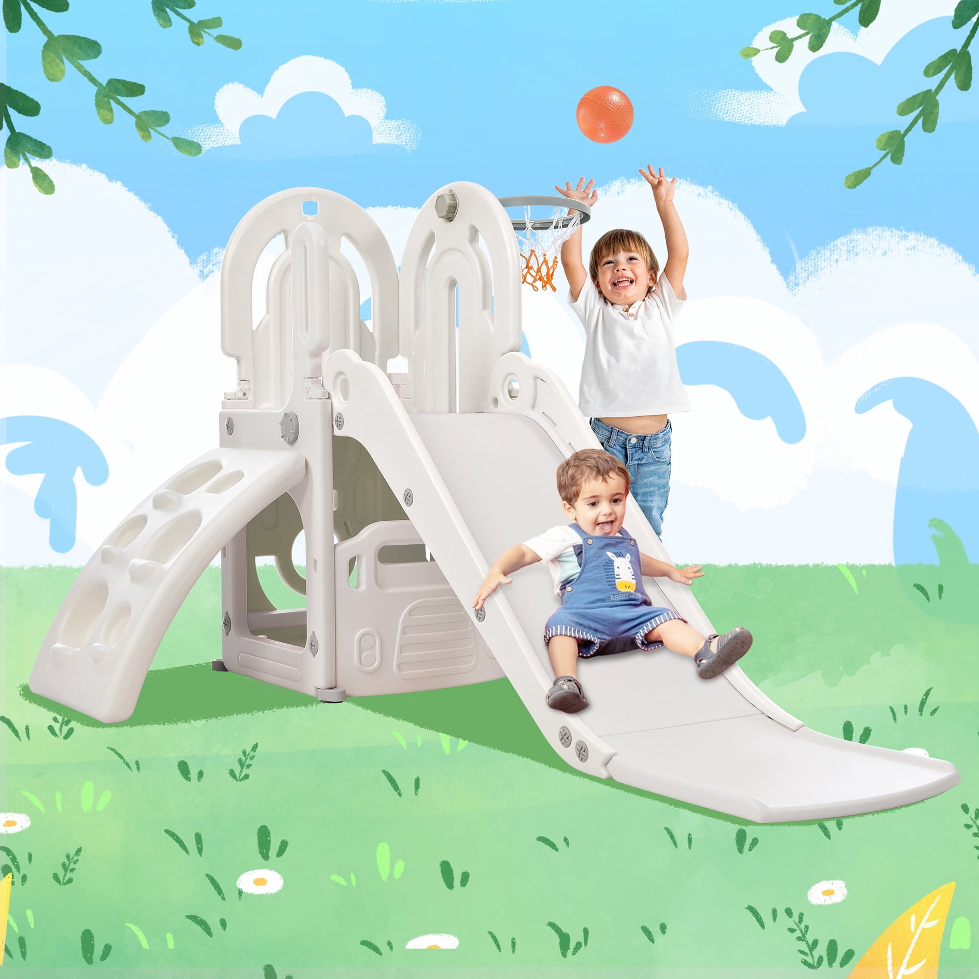 4 in 1 Toddler Slide with Climber, Kids Playground Climber Slide ...