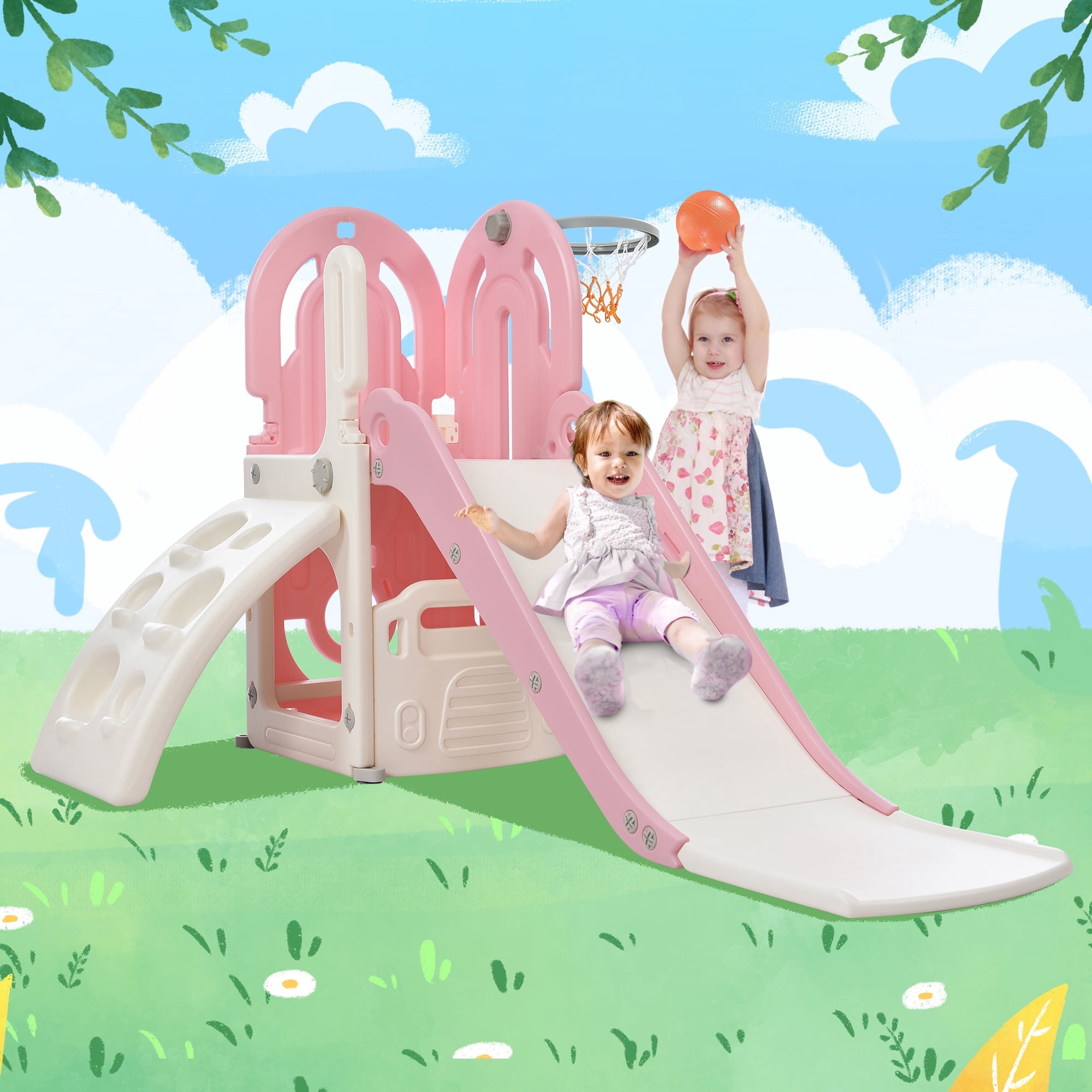 4 in 1 Toddler Slide with Climber, Kids Playground Climber Slide ...