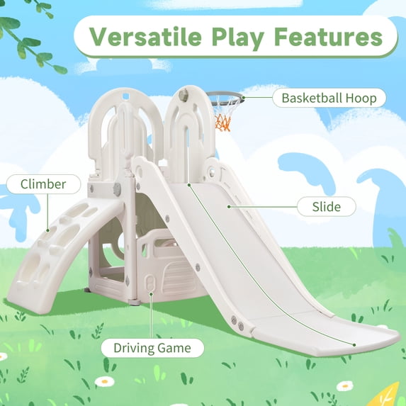 4 in 1 Toddler Playground Set, Slide & Climber with Hoop, Toy Storage ...