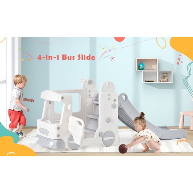 4-in-1 Toddler Slide Playset with Bus for Indoor Playgrounds - Walmart ...
