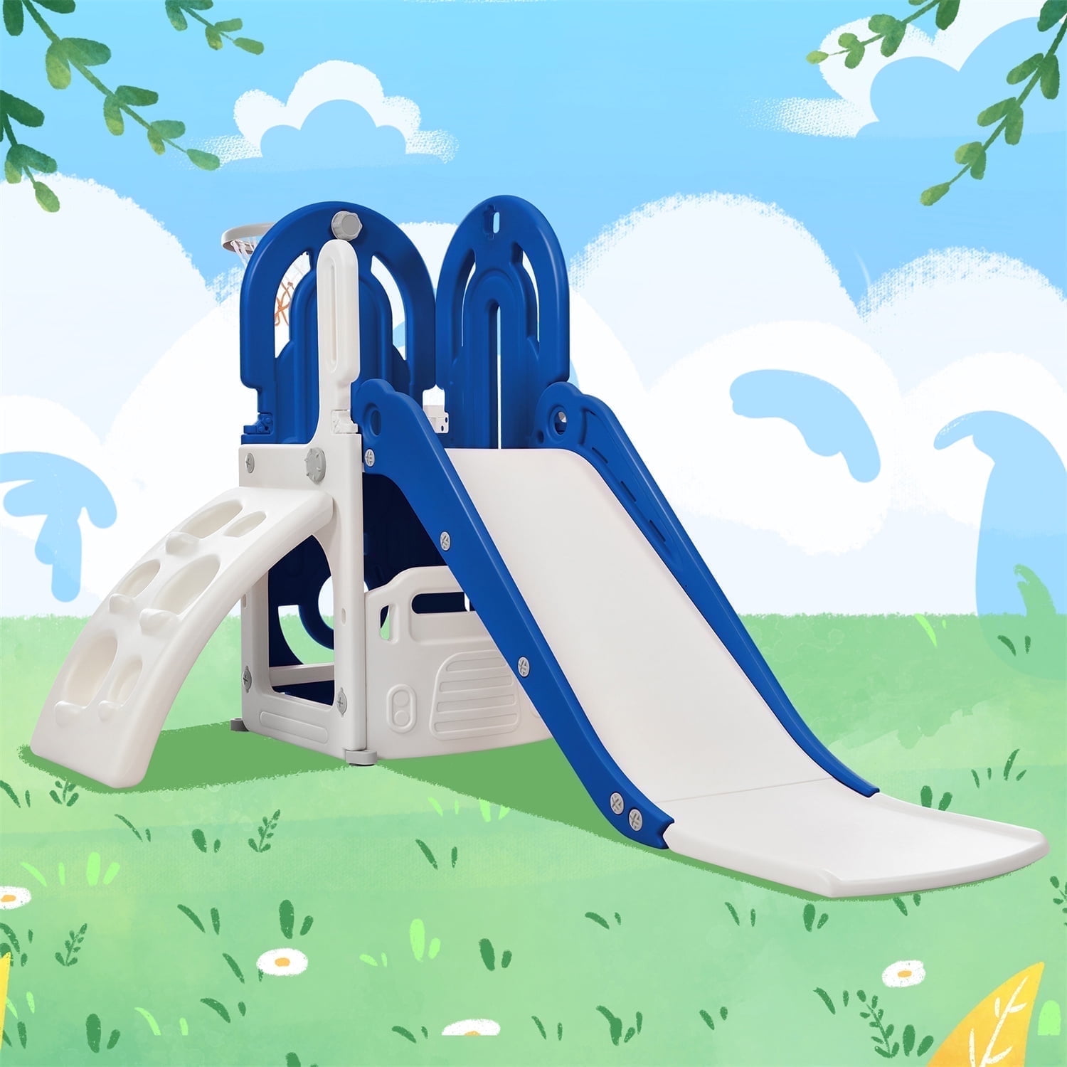 4 in 1 Toddler Slide Set - with Basketball Hoop and Climbing Ramp ...