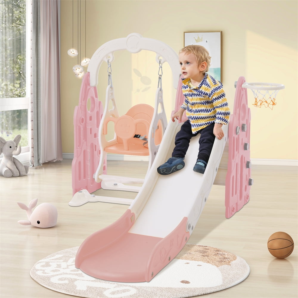 4 in 1 Toddler Slide and Swing Set Indoor Playground Jungle Gym with ...