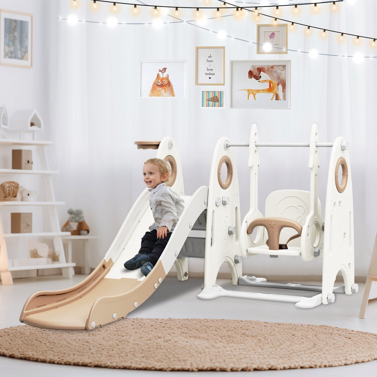 4 in 1 Toddler Slide and Swing Set, Kid Slide for Toddlers Age 1+, Baby ...