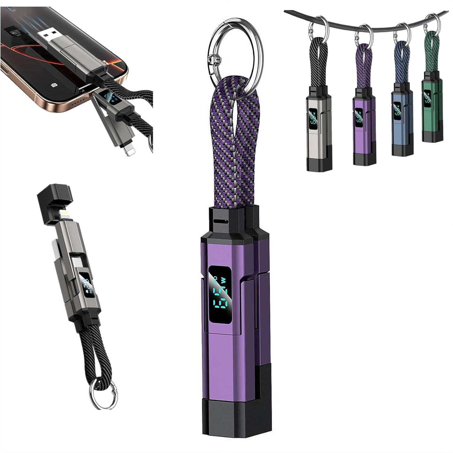 4 in 1 USB C Keychain Charger Cable, Portable 4 in 1 Digital Display ...