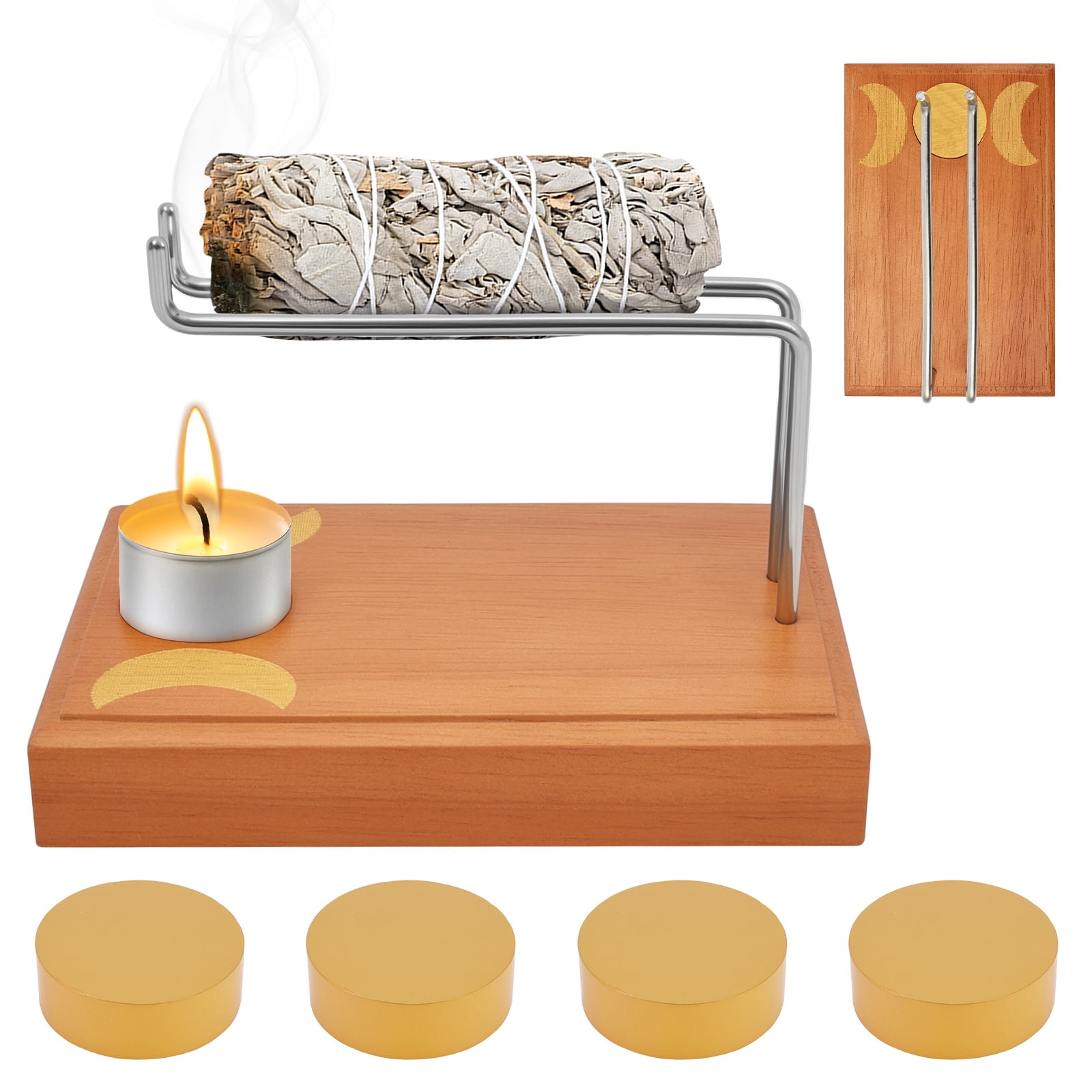 4 in 1 Walnut Wood Palo Santo Holder with 4 Candle Holder Tray Hand ...