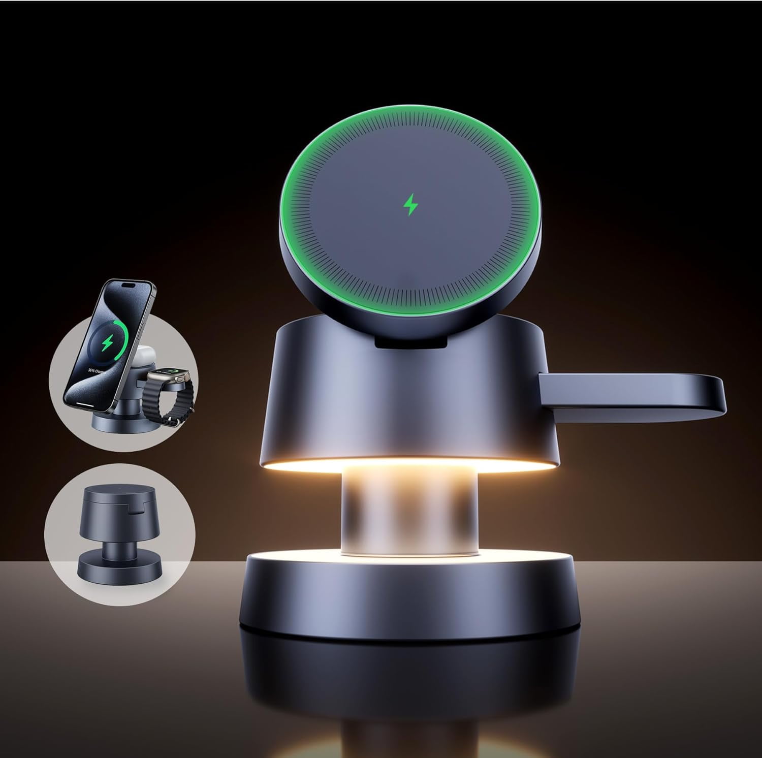 4 in 1 Wireless Charging Station with Night-Lamp for MagSafe Magnetic ...