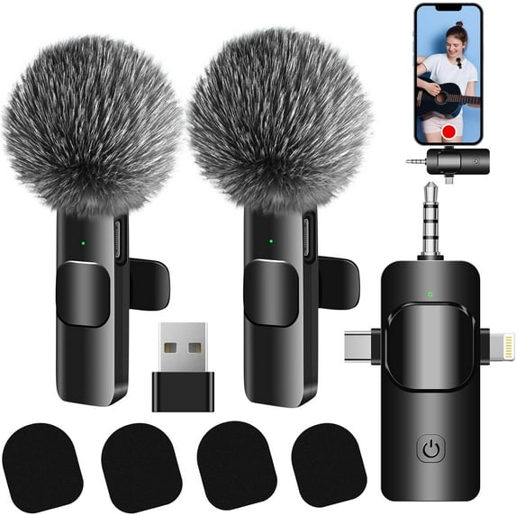 4 in 1 Wireless Lavalier Microphone for iPhone/USB C Android/Camera ...