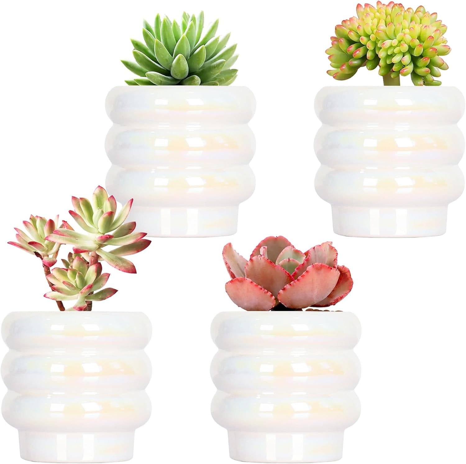 4.1 inch 4 pcs Ceramic Plant Pots for Indoor Plants, Rainbow Pearl Glaze Planter with Planters ...