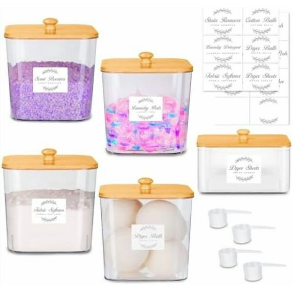 4+1 pack Laundry Pods Container & Dryer Sheet Holder Set,Clear Laundry ...