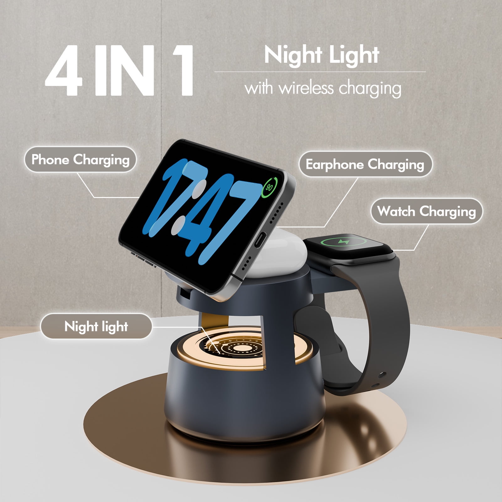 4 in 1 Wireless Charger for iPhone AirPods iWatch, Charging Station ...