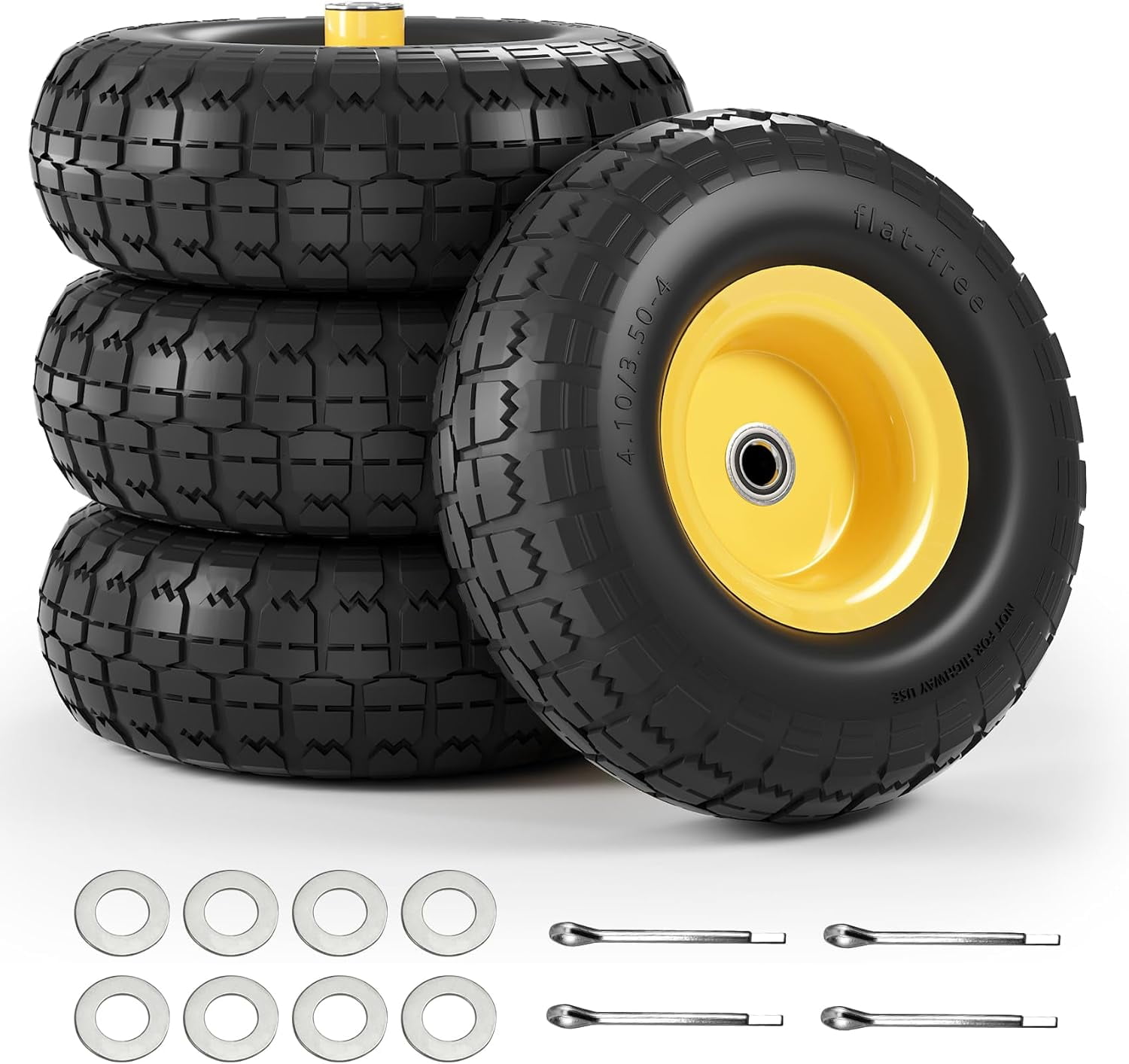 4.10/3.50-4 Flat Free Tire and Wheel, 10" Air Less Tires with 5/8 ...