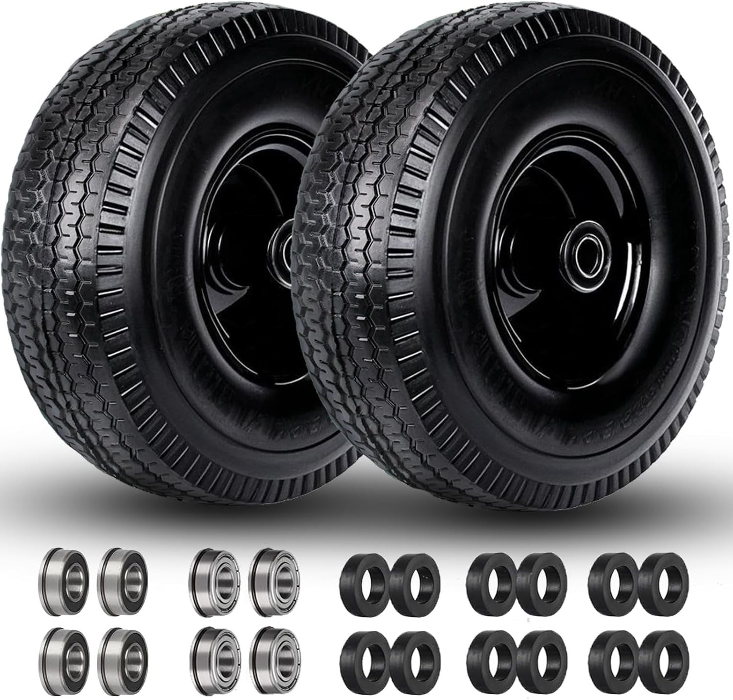 4.10/3.50-4" Flat Free Tire and Wheel, 10 Inch Solid Tire with 5/8 ...