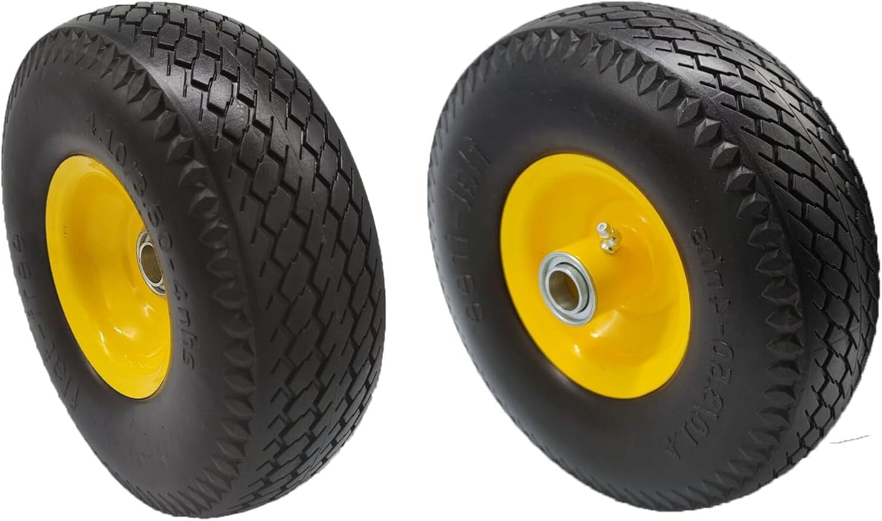 4.10/3.50-4" Flat Free Tire and Wheel, 10" Solid Tire with 3/4" Axle ...