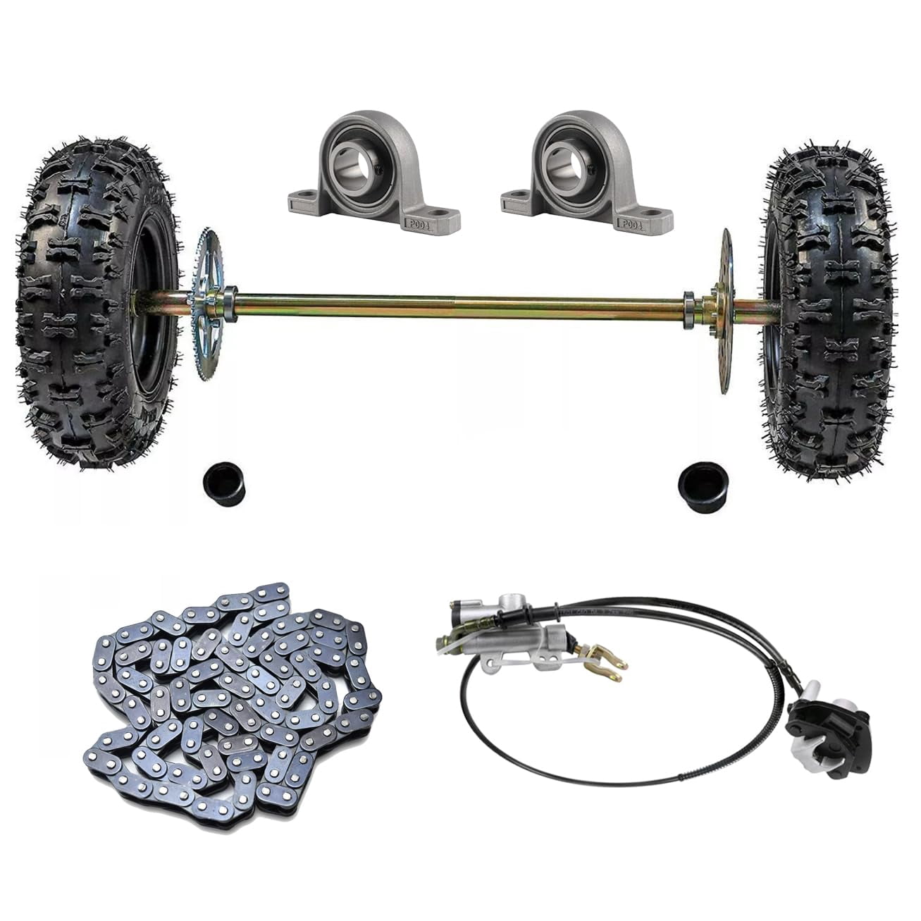 4.10-6 ATV Go Kart Wheel Tire Tubeless & 29" Live Rear Axle Kit & Brake ...