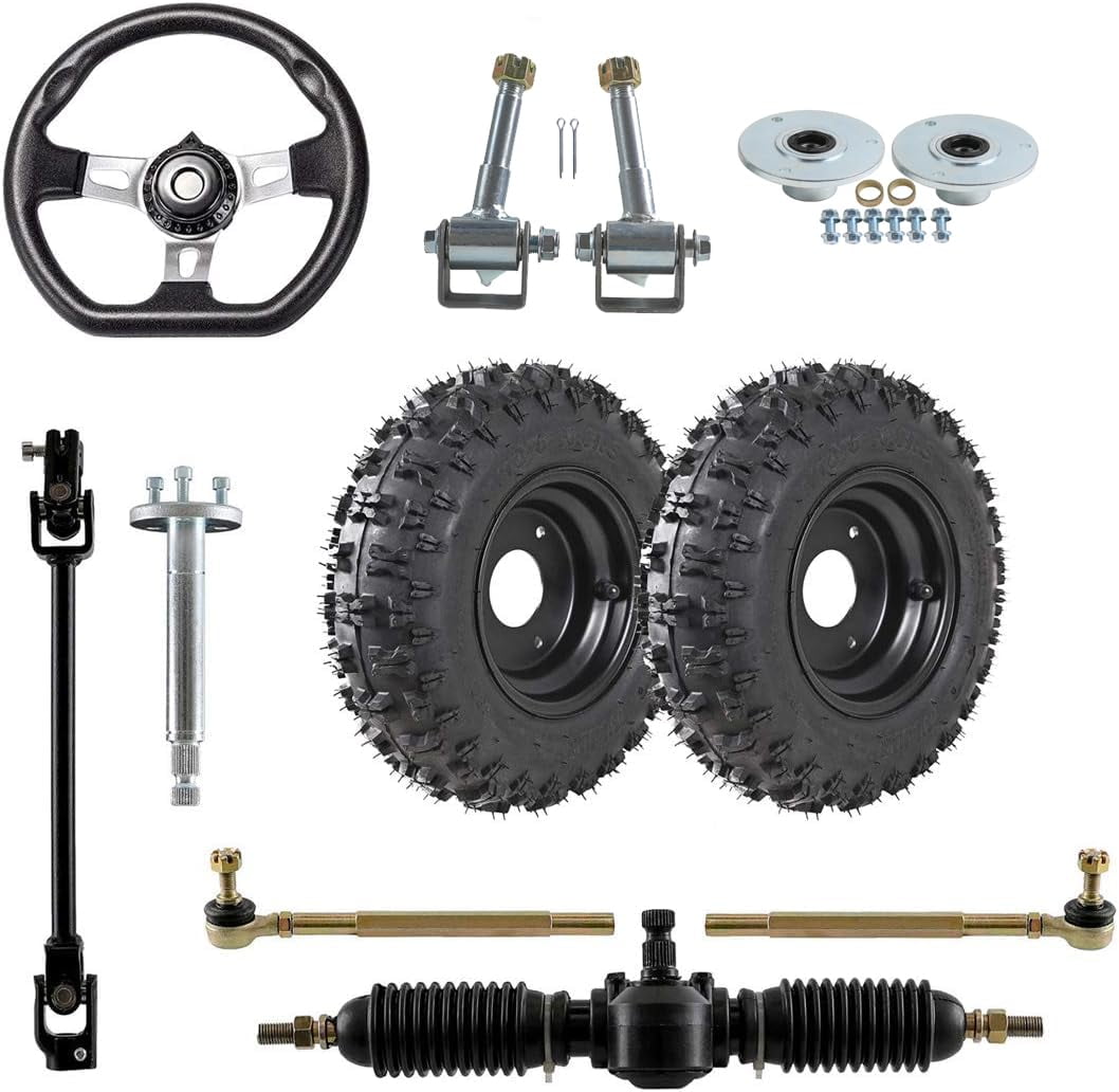 4.10-6 Go Kart Wheels Tires 3 Lug and Steering Spindle Wheel Hubs & Go ...