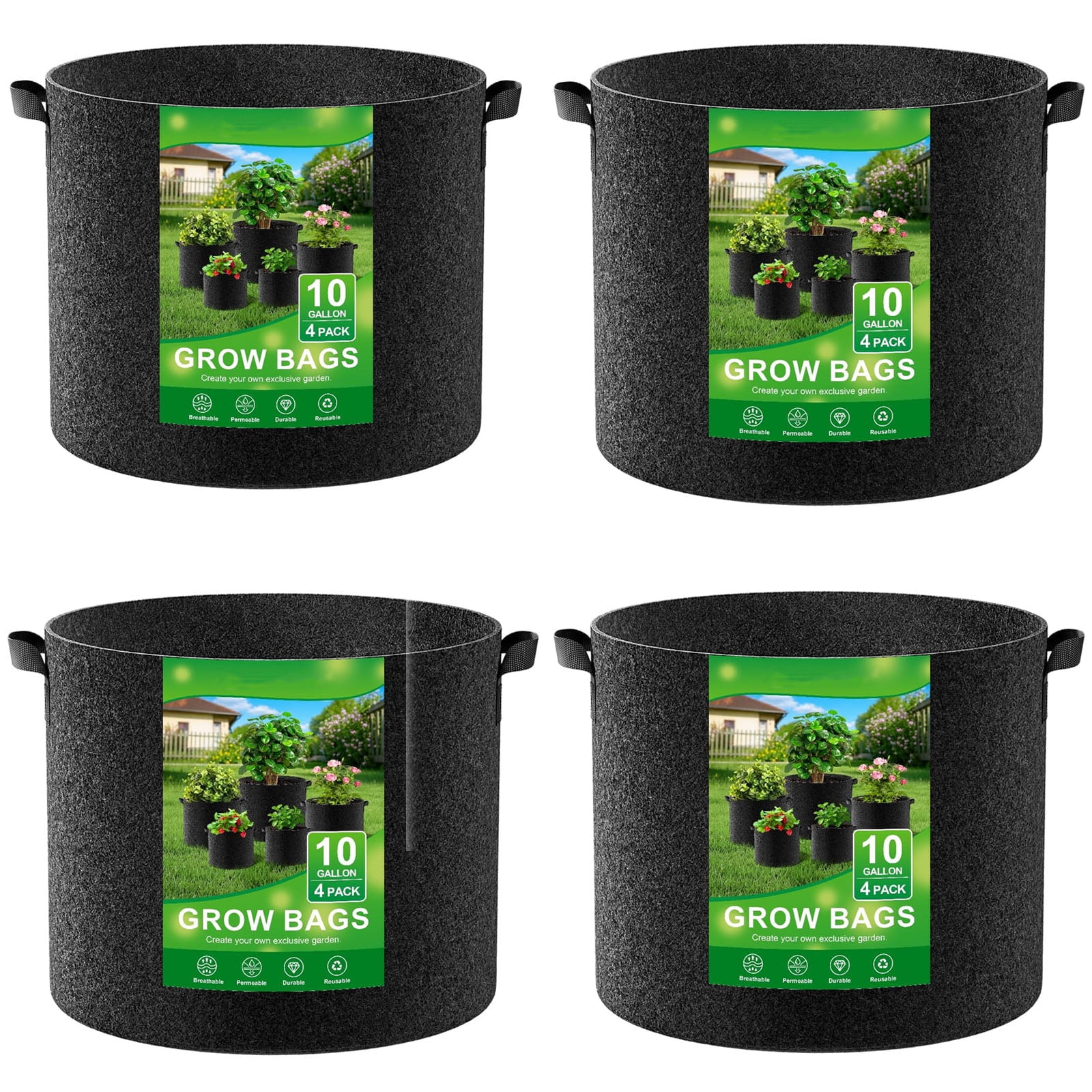 4/10-Pack Fabric Grow Bags 20 Gallon, Thickened Nonwoven Plant Grow ...