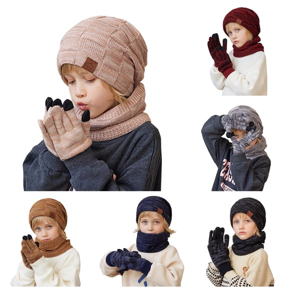 4 10 Years Children Winter Hat Bib Set Earmuff Cap and Wool Warm Knit ...