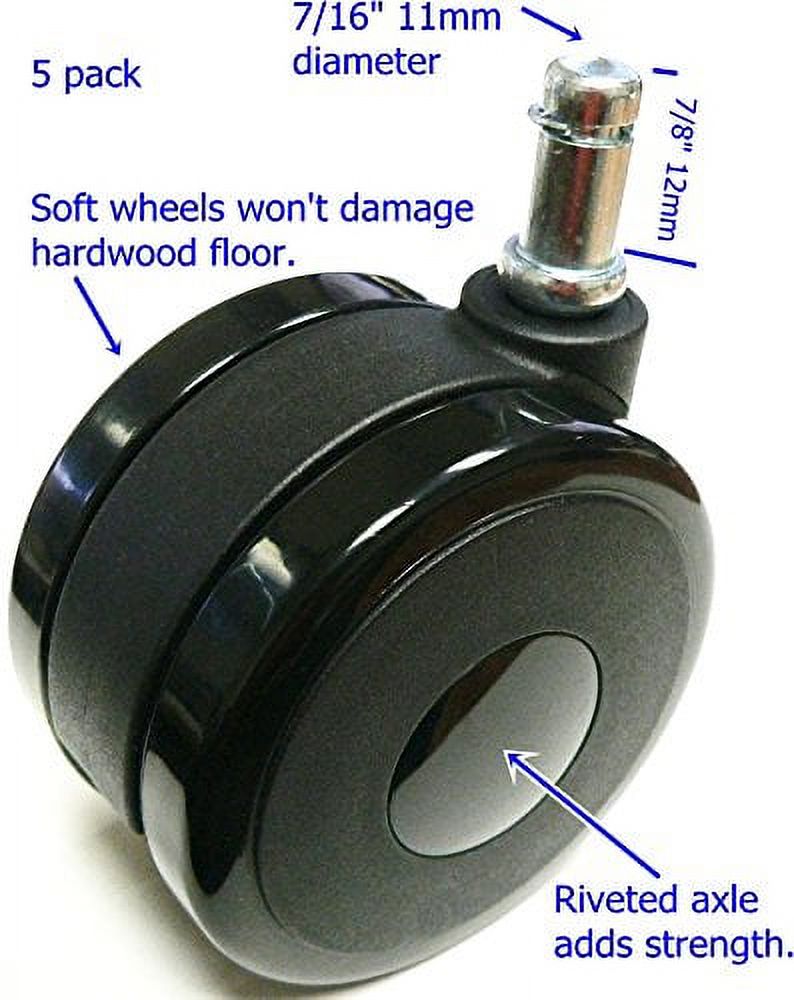4" 100mm Twin Soft Wheel Caster 5 Pack, Furniture Wheel, 7/16" x 7/8 ...