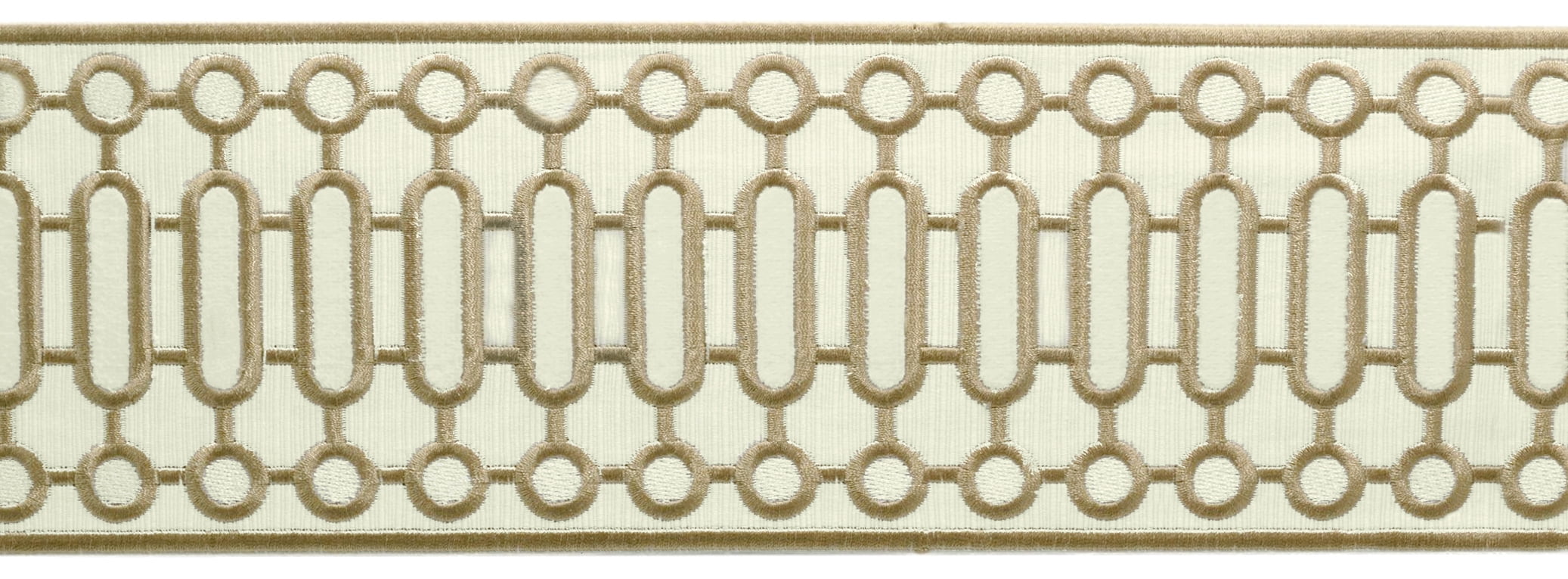 4" (10cm) Beautifully Embroidered Woven Tape Trim with unique geometric ...