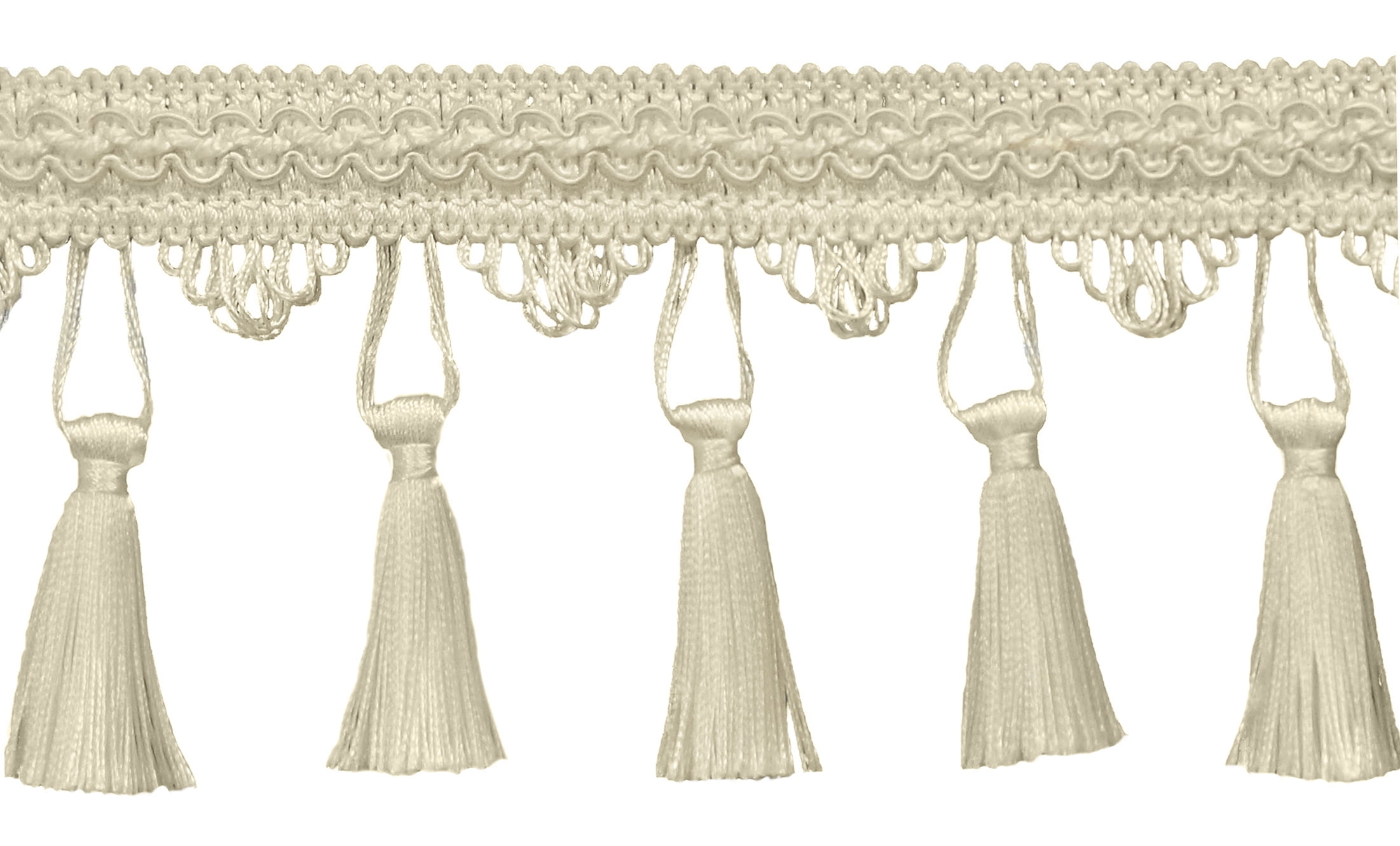 4" (10cm) Delicate Scroll Gimp with Scallop and Tassel Fringe Trim ...