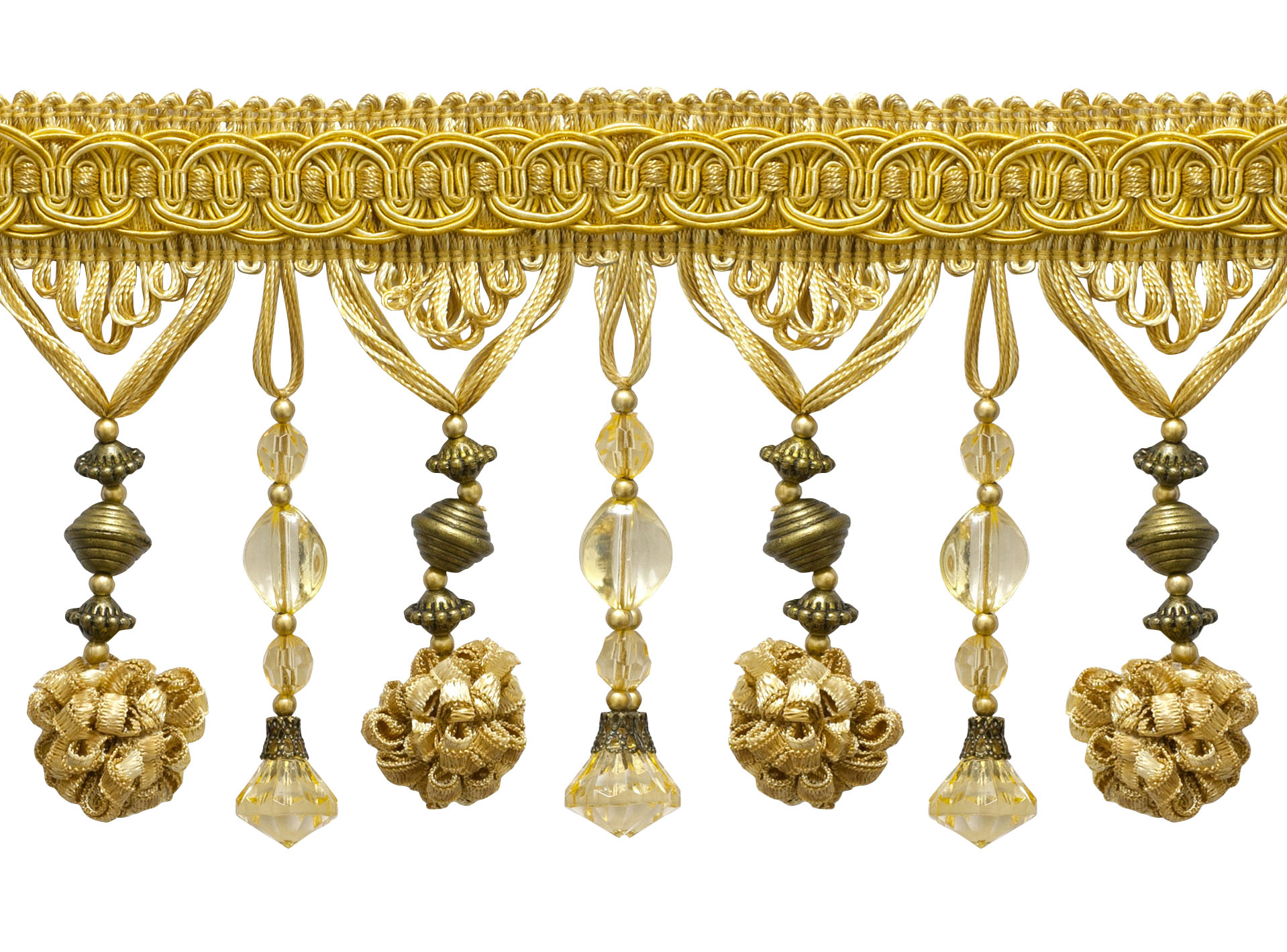 4" (10cm) Elegant Beaded Fringe Trim with Fancy Gimp Header with ...