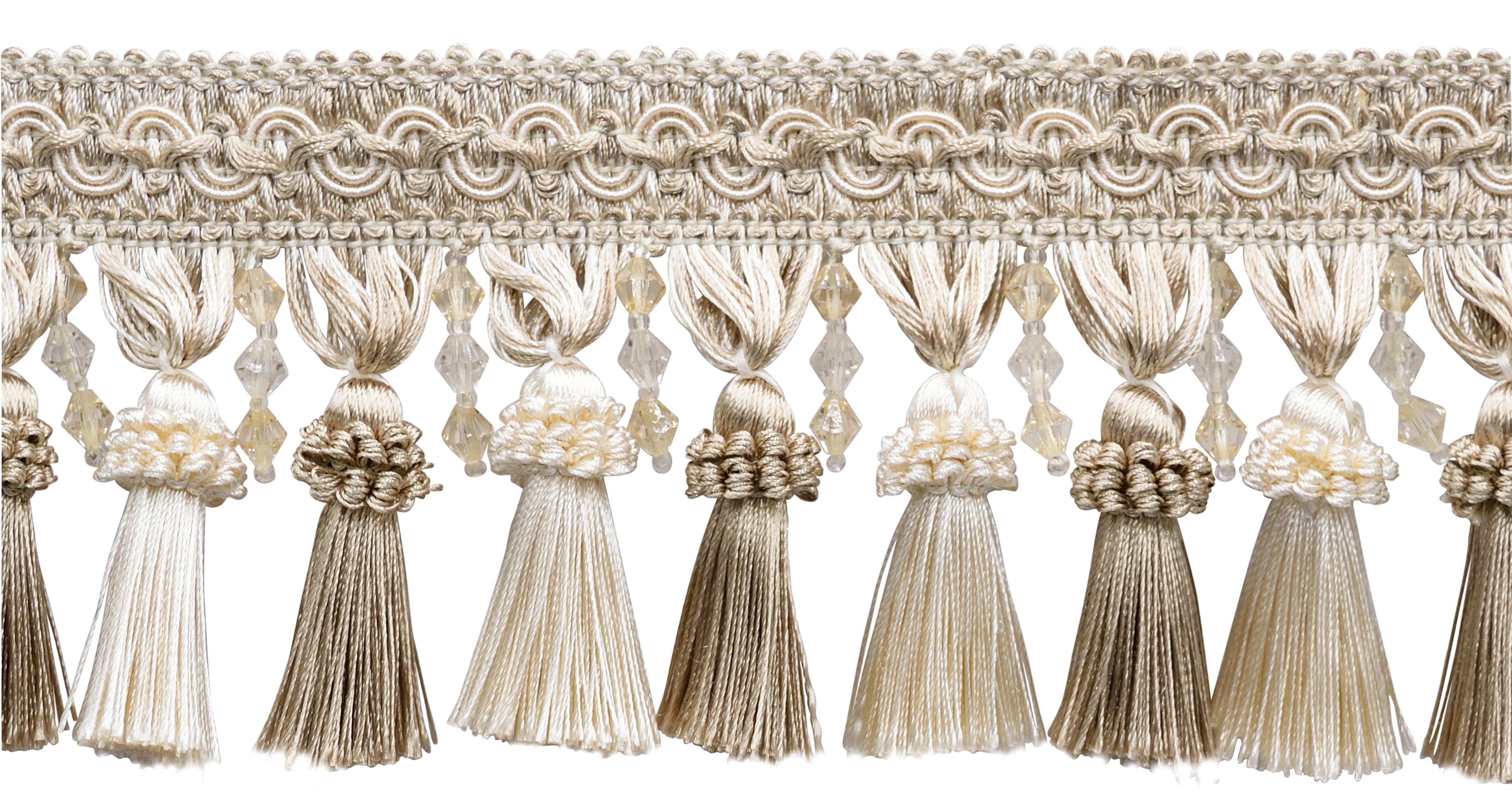 4" (10cm) Elegant Beaded Tassel Fringe with Fancy Gimp Header | Fringe ...